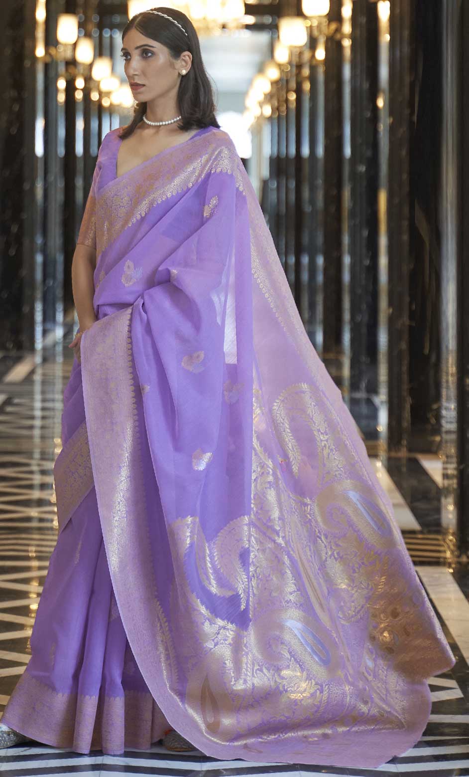 Casual, Traditional Purple and Violet color Linen fabric Saree : 1747763