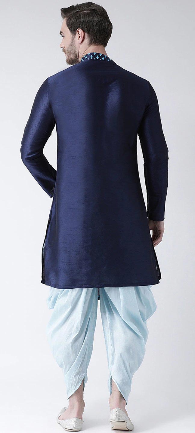 Blue color Dupion Silk fabric Dhoti Kurta : 1754289