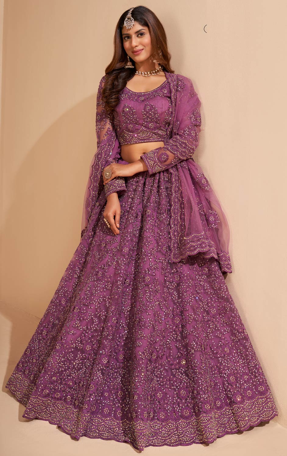 Bridal, Wedding Purple and Violet color Net fabric Lehenga : 1792119