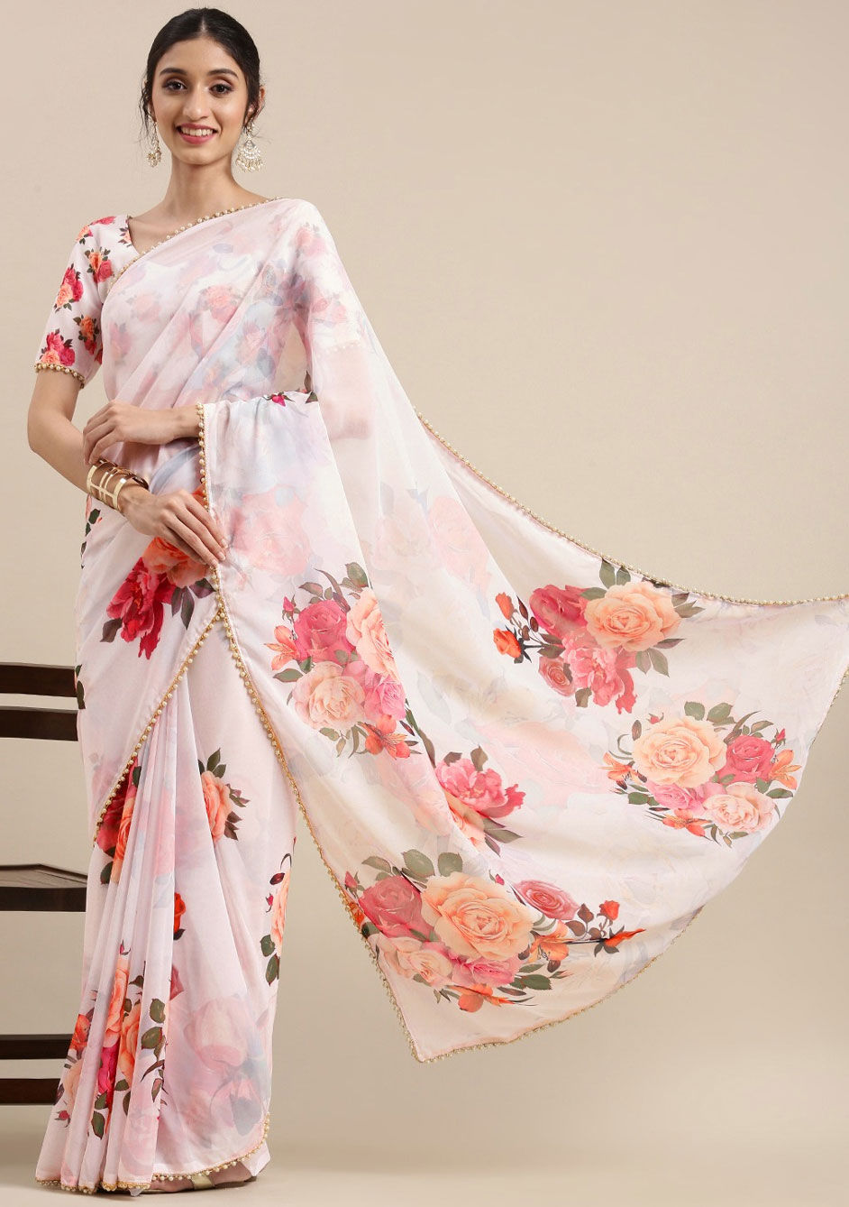 Casual, Party Wear White and Off White color Georgette fabric Saree ...