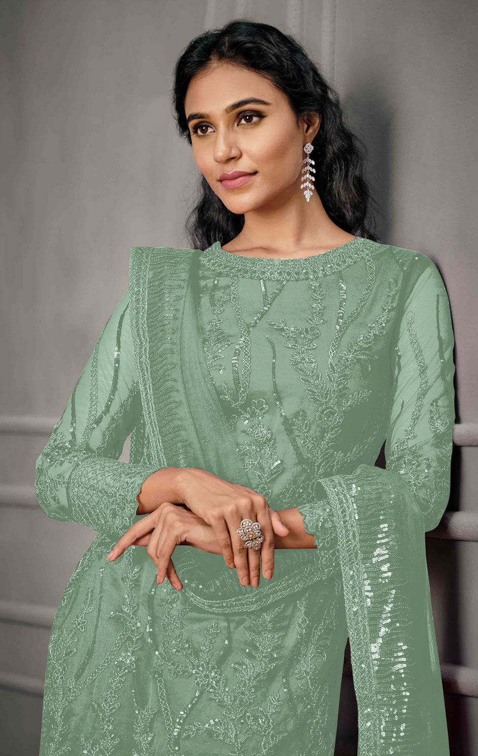 Party Wear Green color Net fabric Salwar Kameez : 1821199