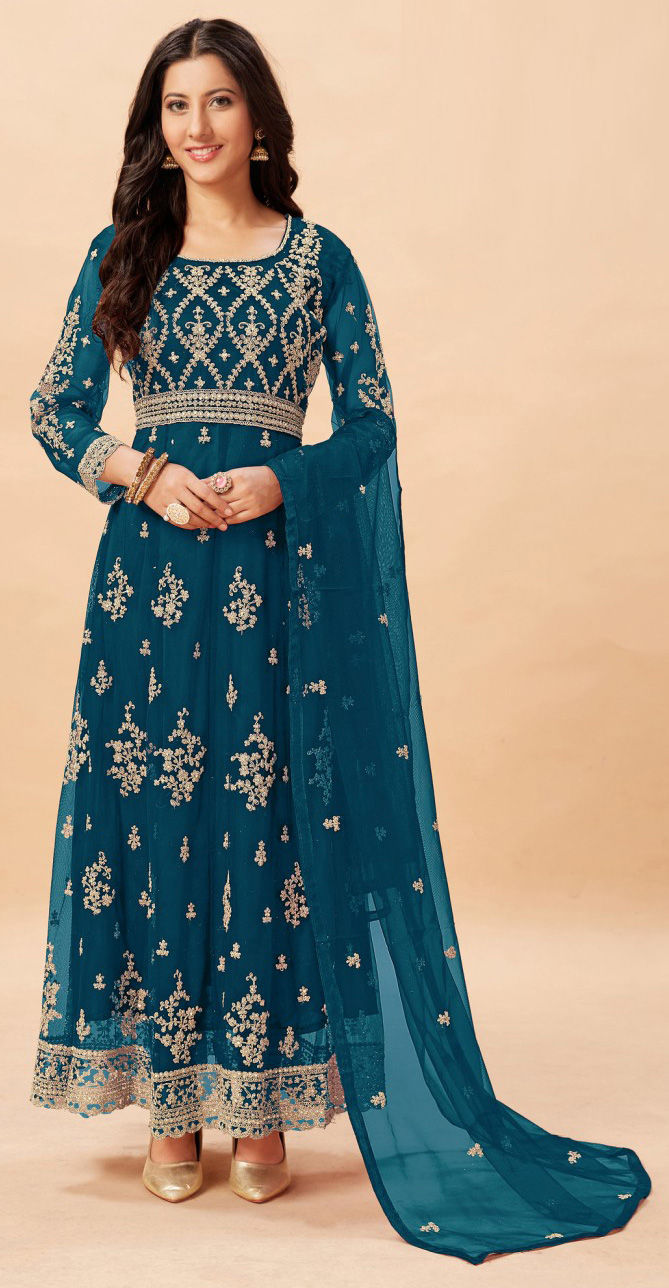 Reception, Wedding Blue color Net fabric Salwar Kameez : 1861776