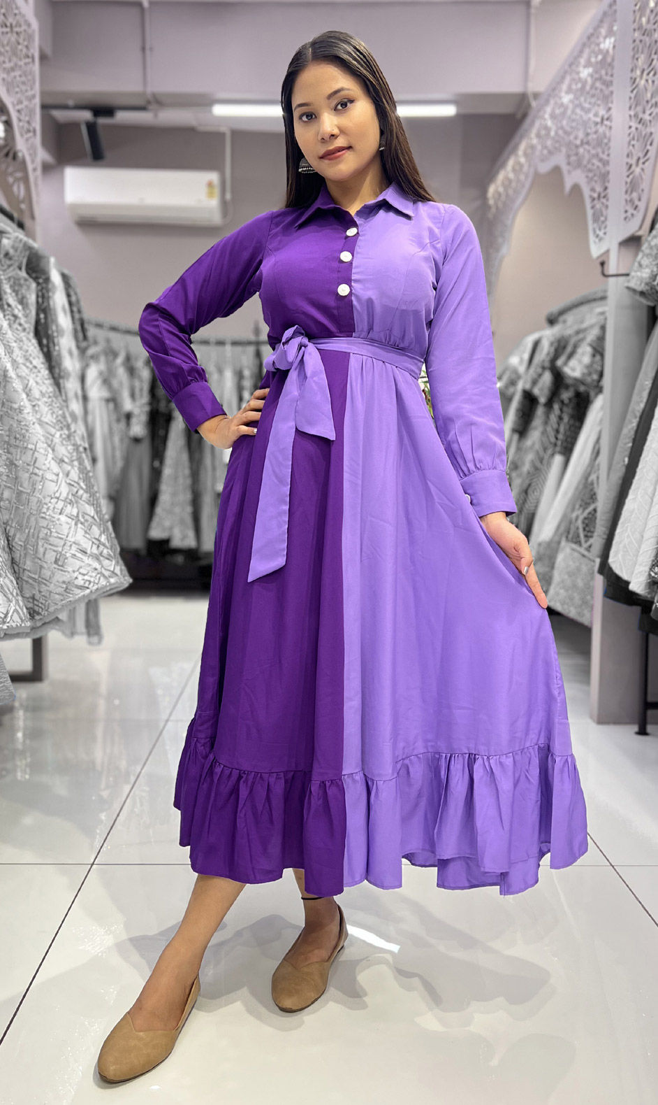 Festive, Party Wear Purple and Violet color Crepe Silk fabric Gown ...