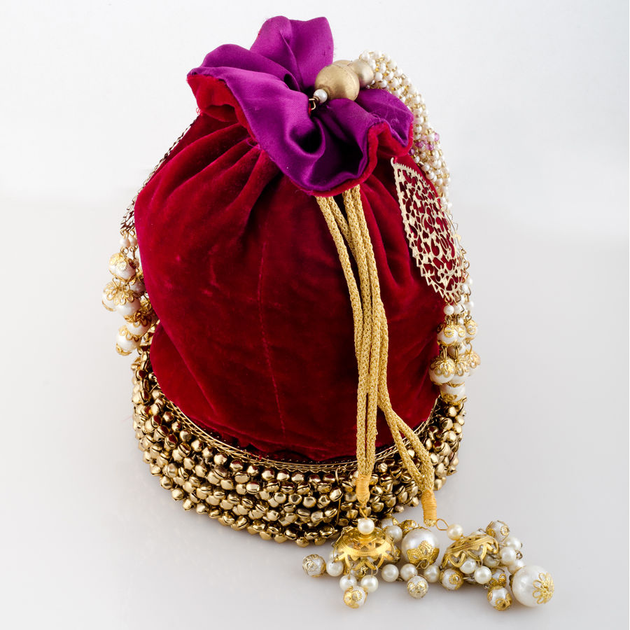 Red and Maroon color Velvet fabric Potli : 330706