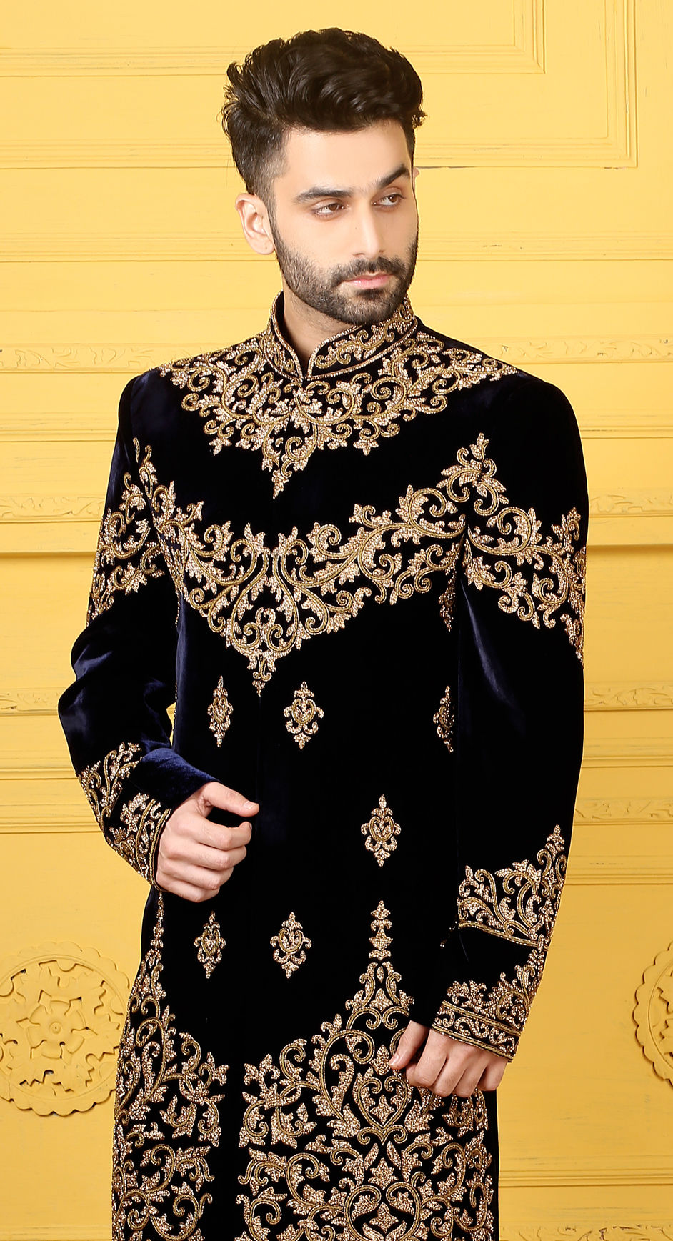 506300: Blue color Velvet fabric Sherwani