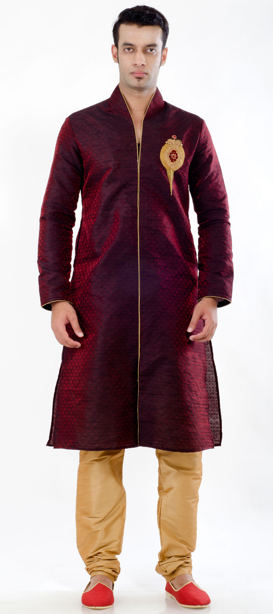 Red and Maroon color Jacquard fabric Kurta Pyjamas : 12480