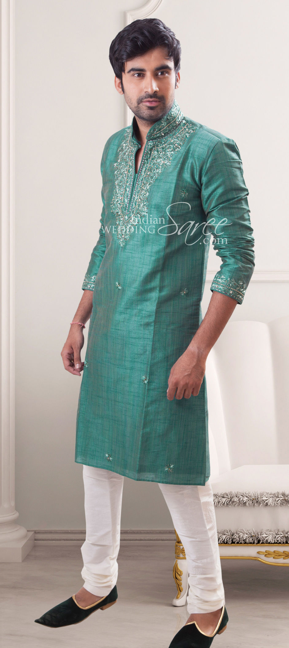 12553: Blue color Cotton, Linen fabric Kurta Pyjamas