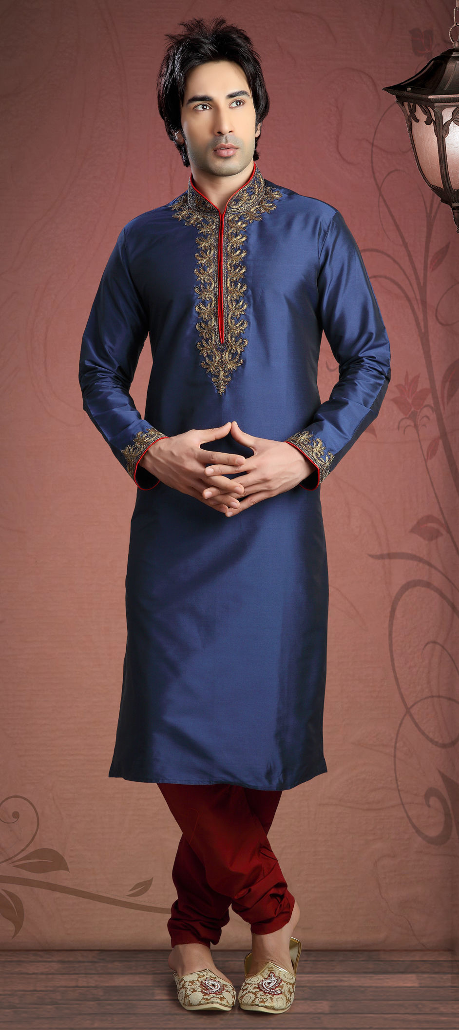 Blue color Silk fabric Kurta Pyjamas : 13166