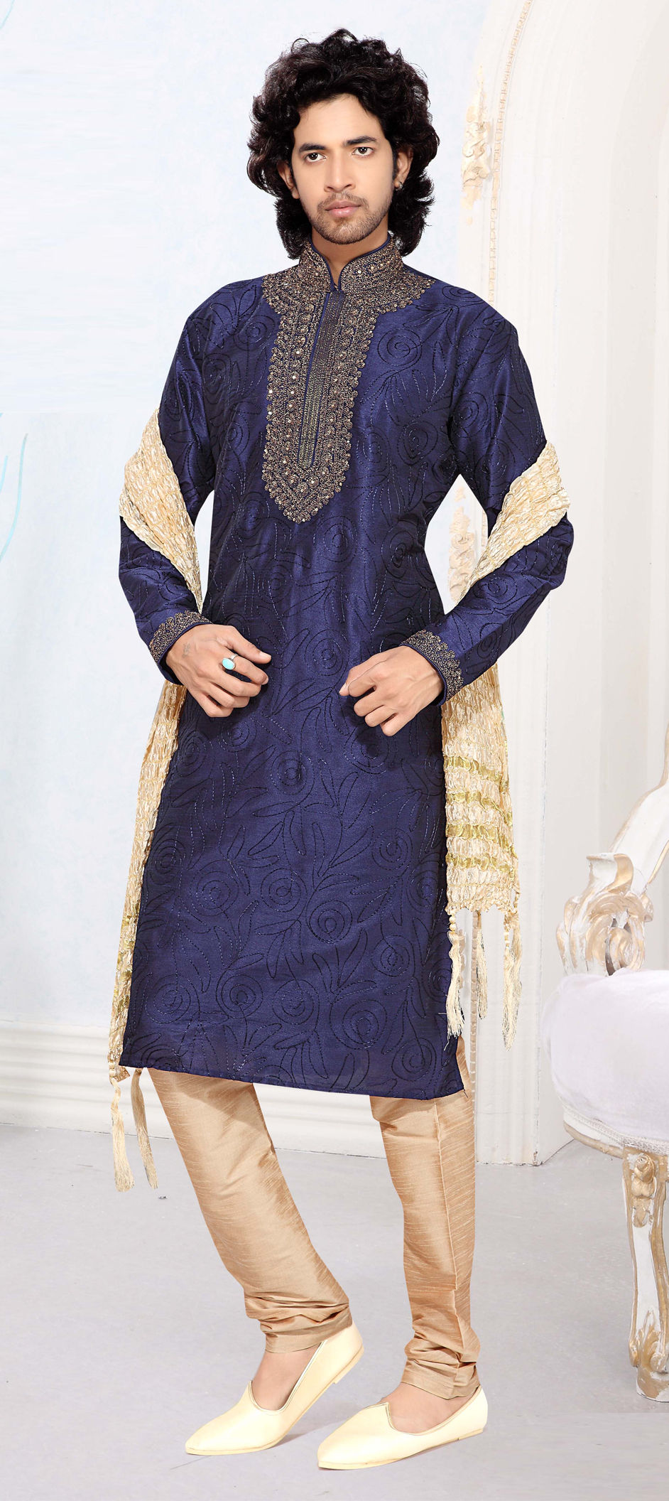 14724: Blue color Art Silk fabric Kurta Pyjamas