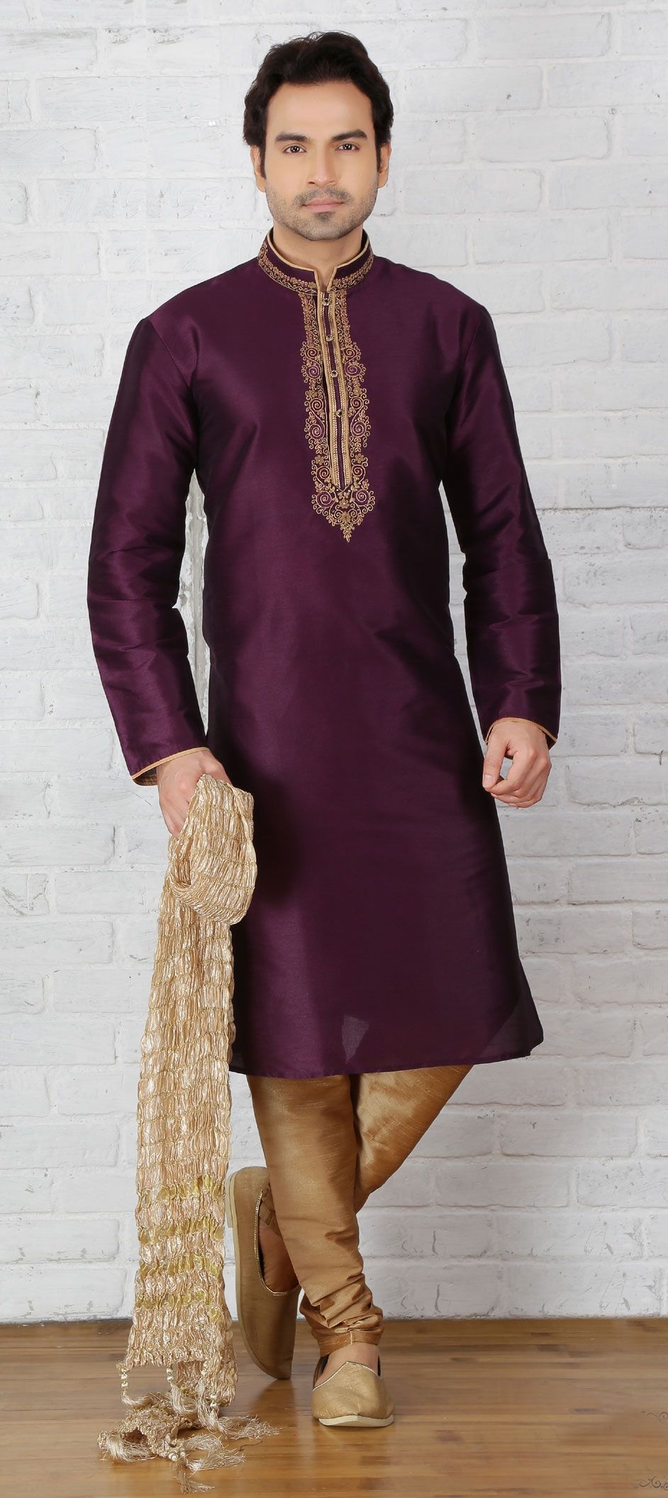 1500503: Pink and Majenta color Art Dupion Silk fabric Kurta Pyjamas