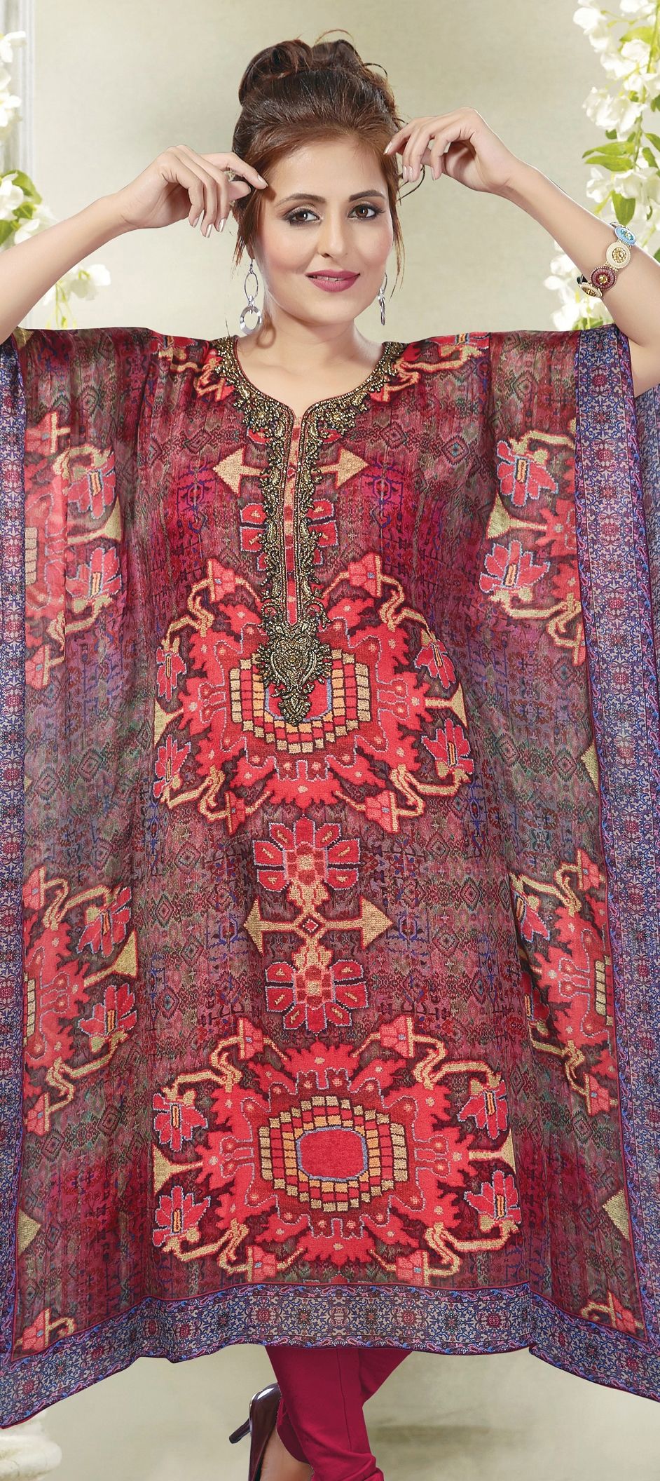 Multicolor color Chiffon fabric Kaftan : 1500843