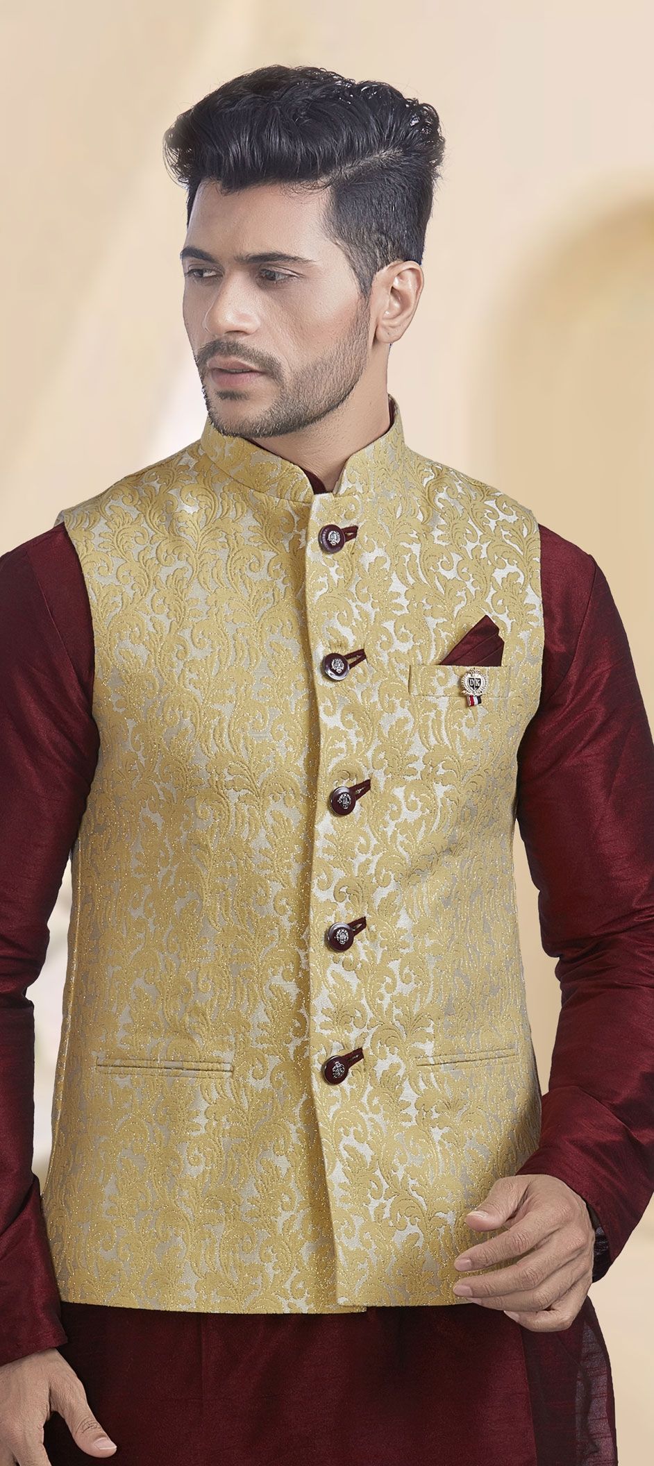 1501297: Yellow color Nehru jacket