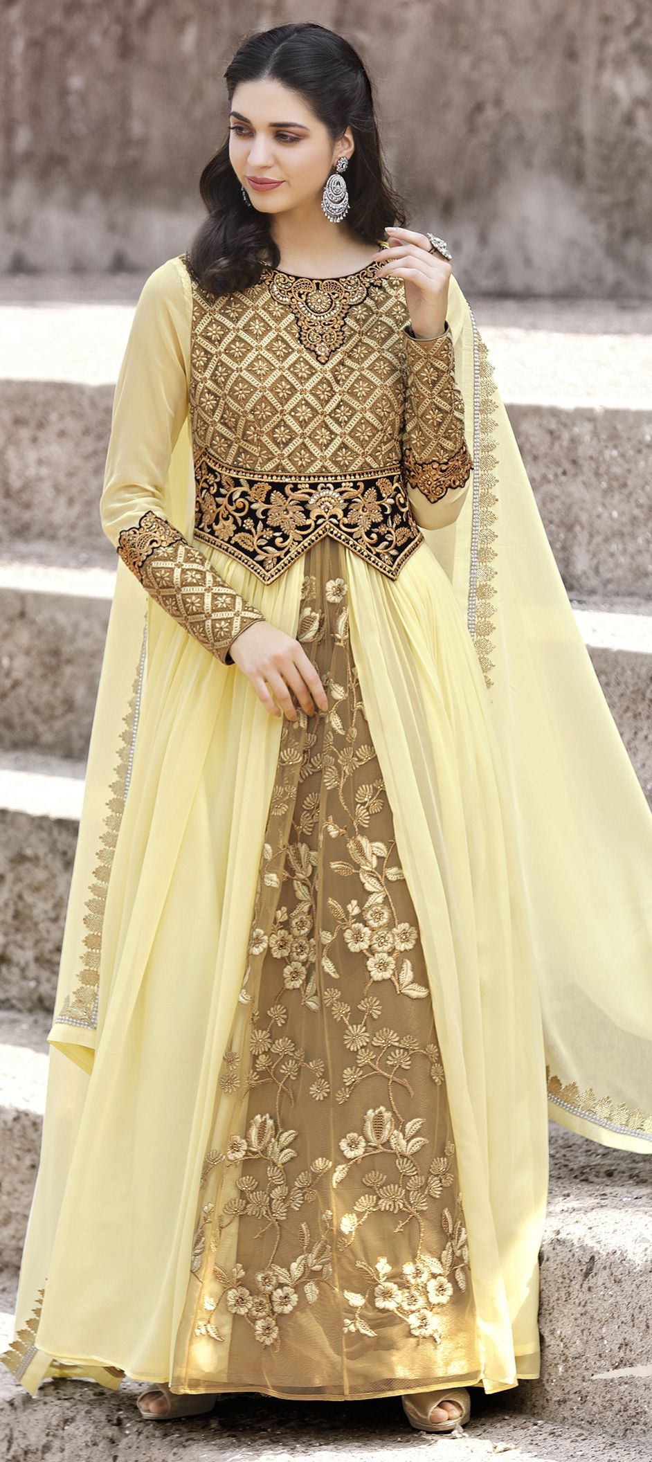 1501891: Beige and Brown, Yellow color Salwar Kameez
