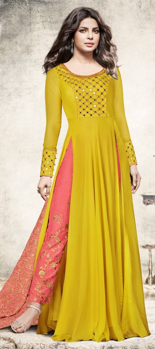 Bollywood Yellow color Georgette fabric Salwar Kameez : 1501897