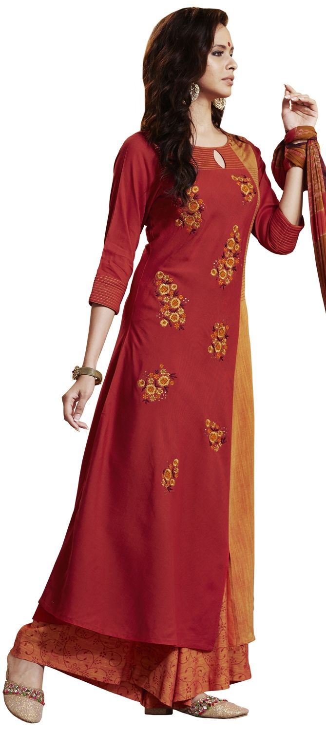1501956: Casual Red and Maroon color Cotton fabric Salwar Kameez