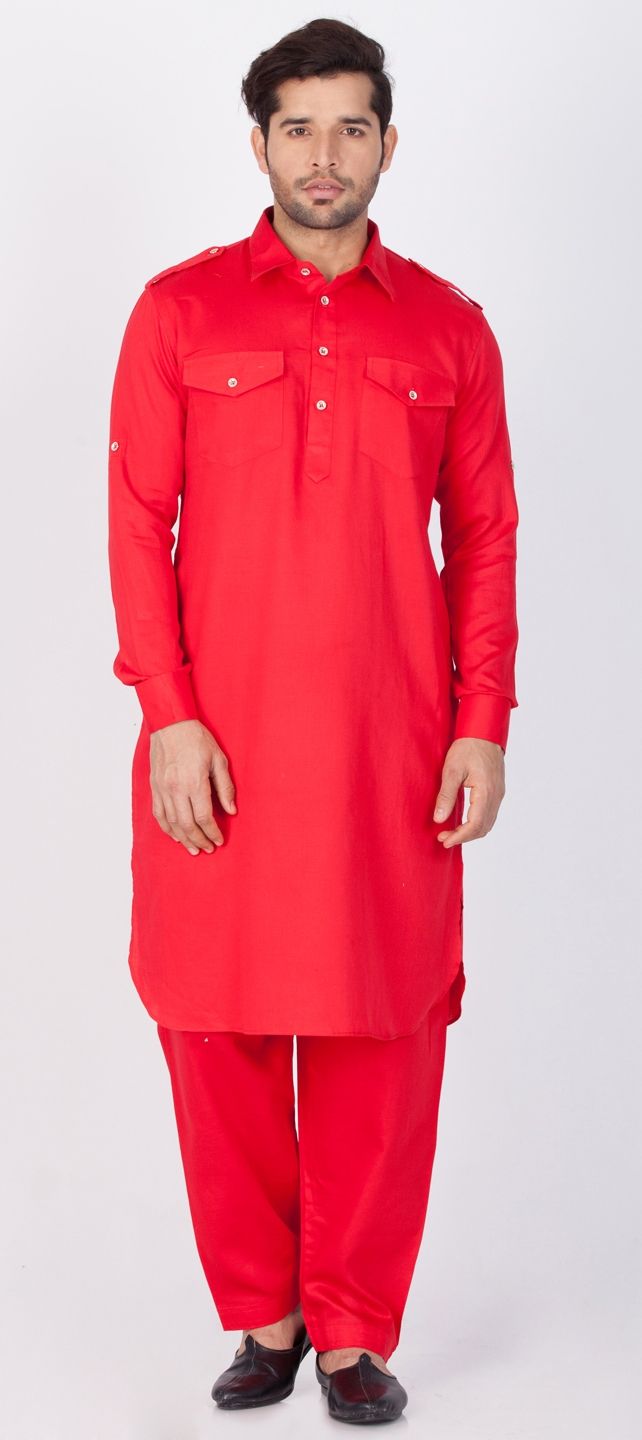 1503136: Red and Maroon color Cotton fabric Pathani Suit