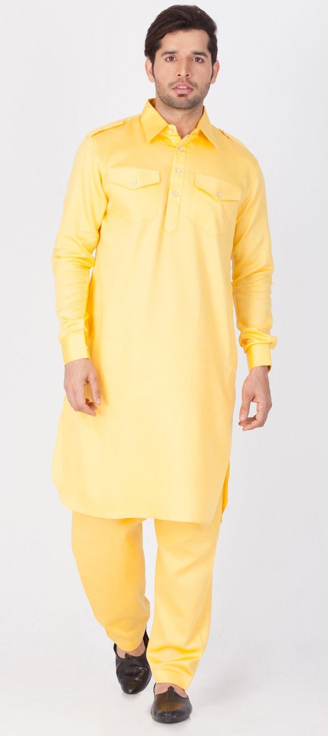 1503138: Yellow color Cotton fabric Pathani Suit