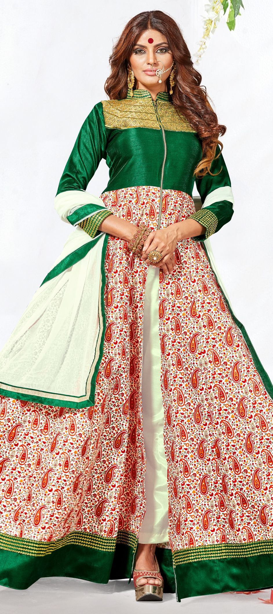1503399: Green, White and Off White color Salwar Kameez
