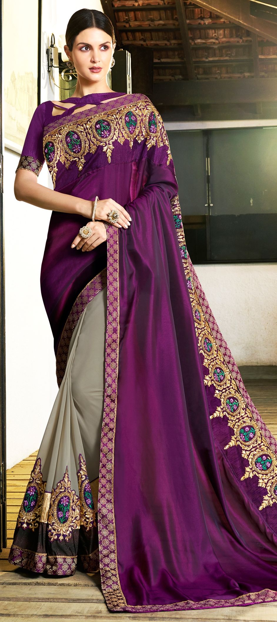 1503508: Black and Grey, Purple and Violet color Sarees