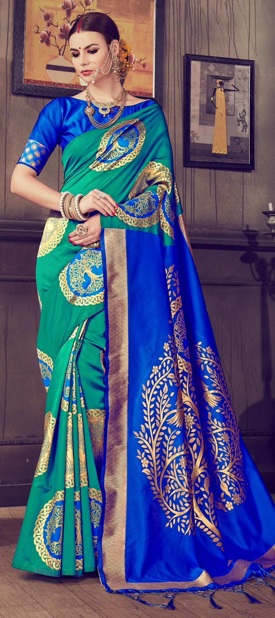 1503691: Blue, Green color Sarees