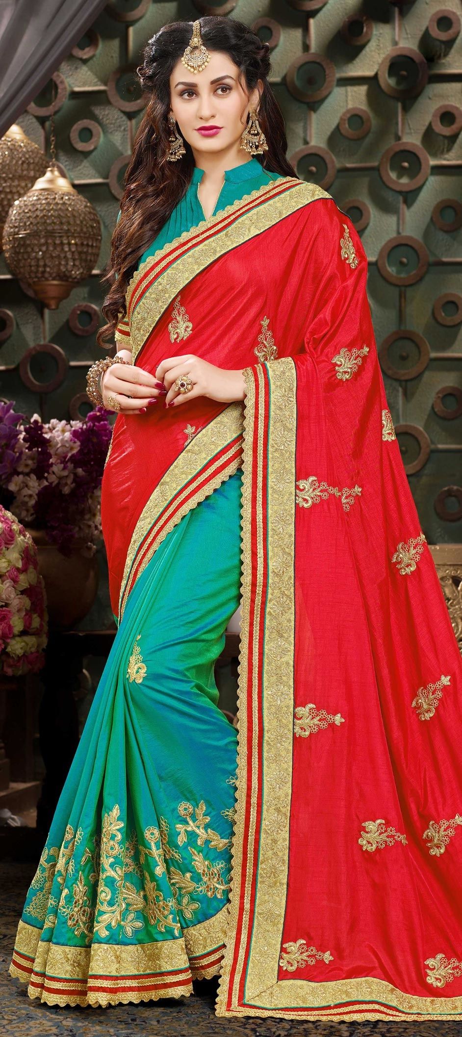 1504011: Green, Red and Maroon color Sarees
