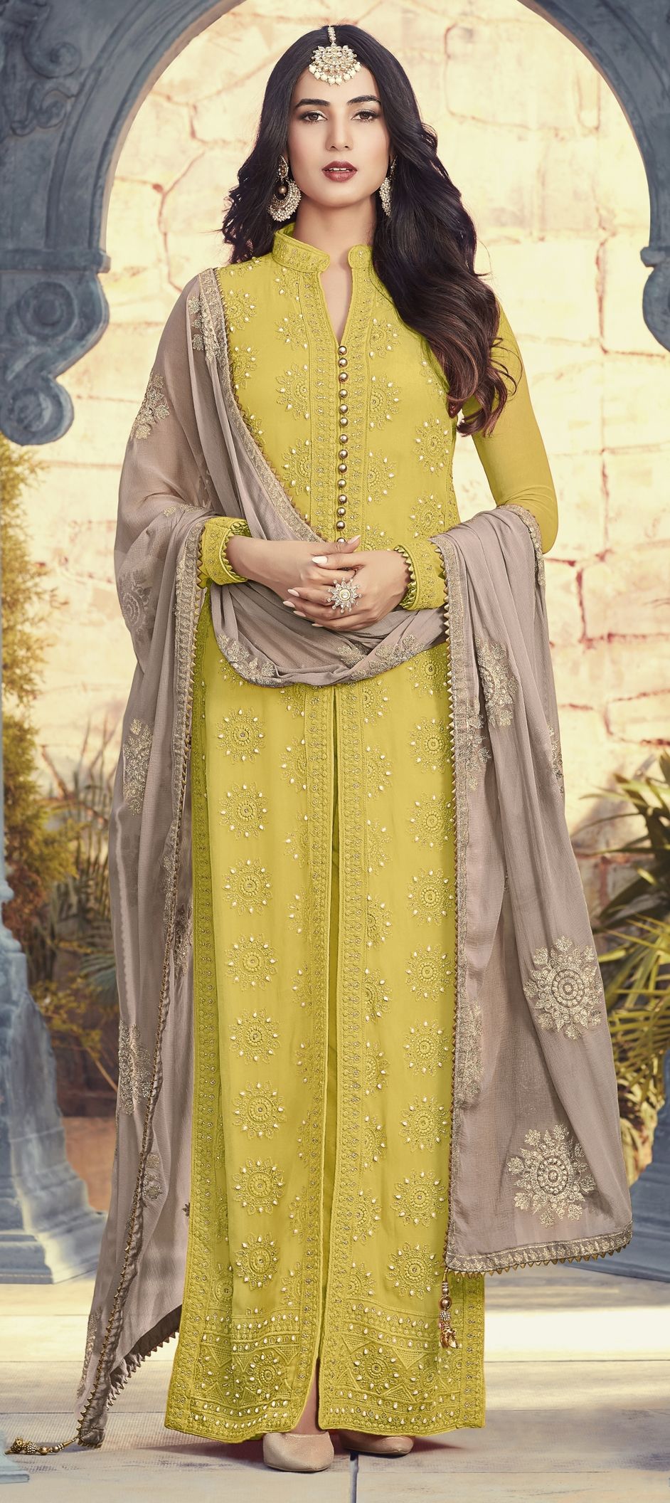 Wedding Yellow color Faux Georgette fabric Salwar Kameez : 1504494