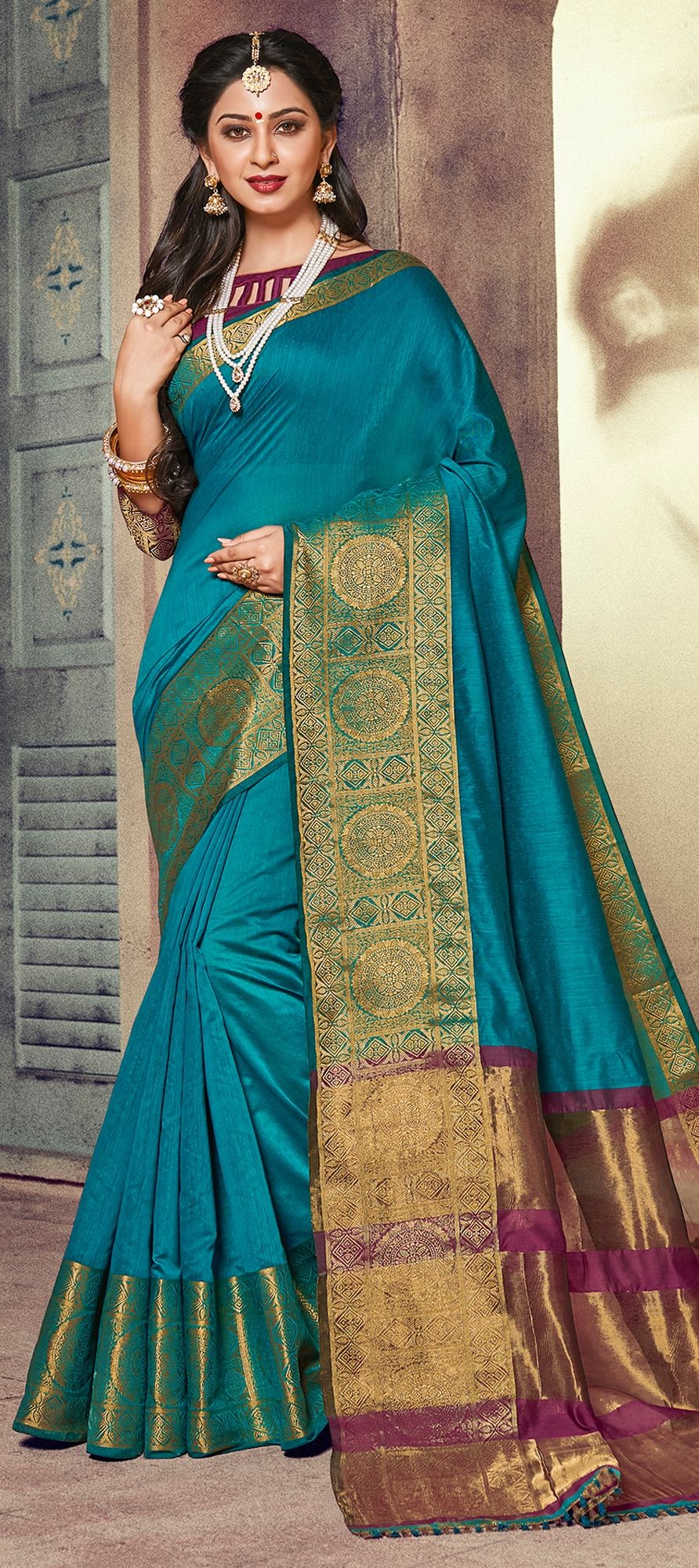 1505265: Traditional Blue color Chanderi Silk fabric Sarees