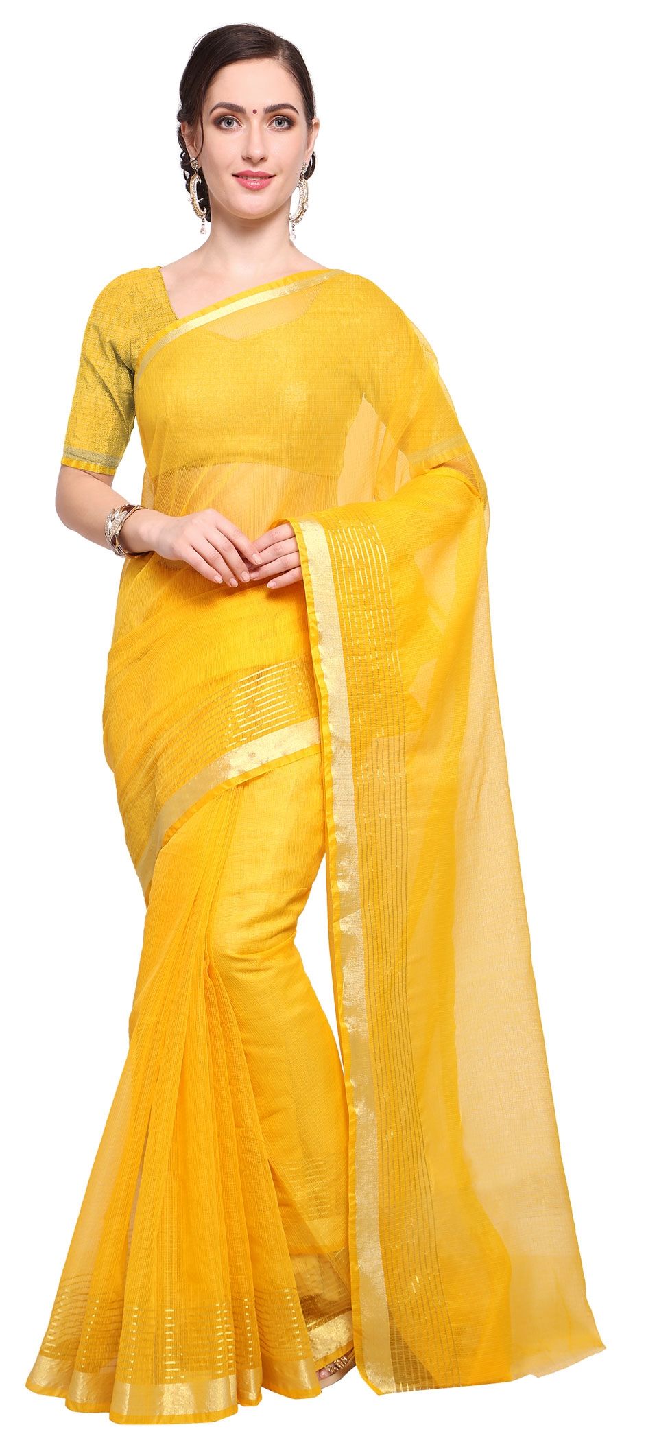 Traditional Yellow color Cotton fabric Saree : 1505682