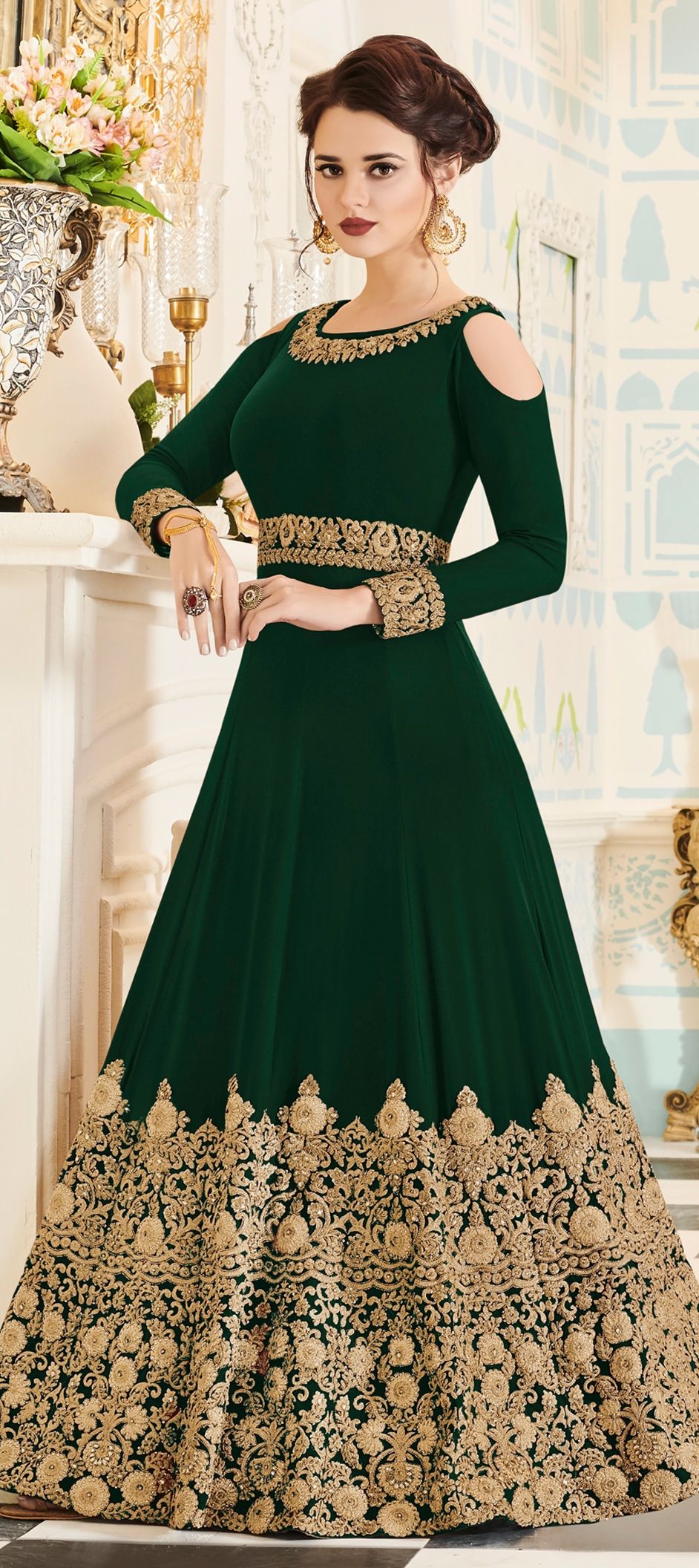 1506710: Mehendi Sangeet Green color Georgette fabric Salwar Kameez