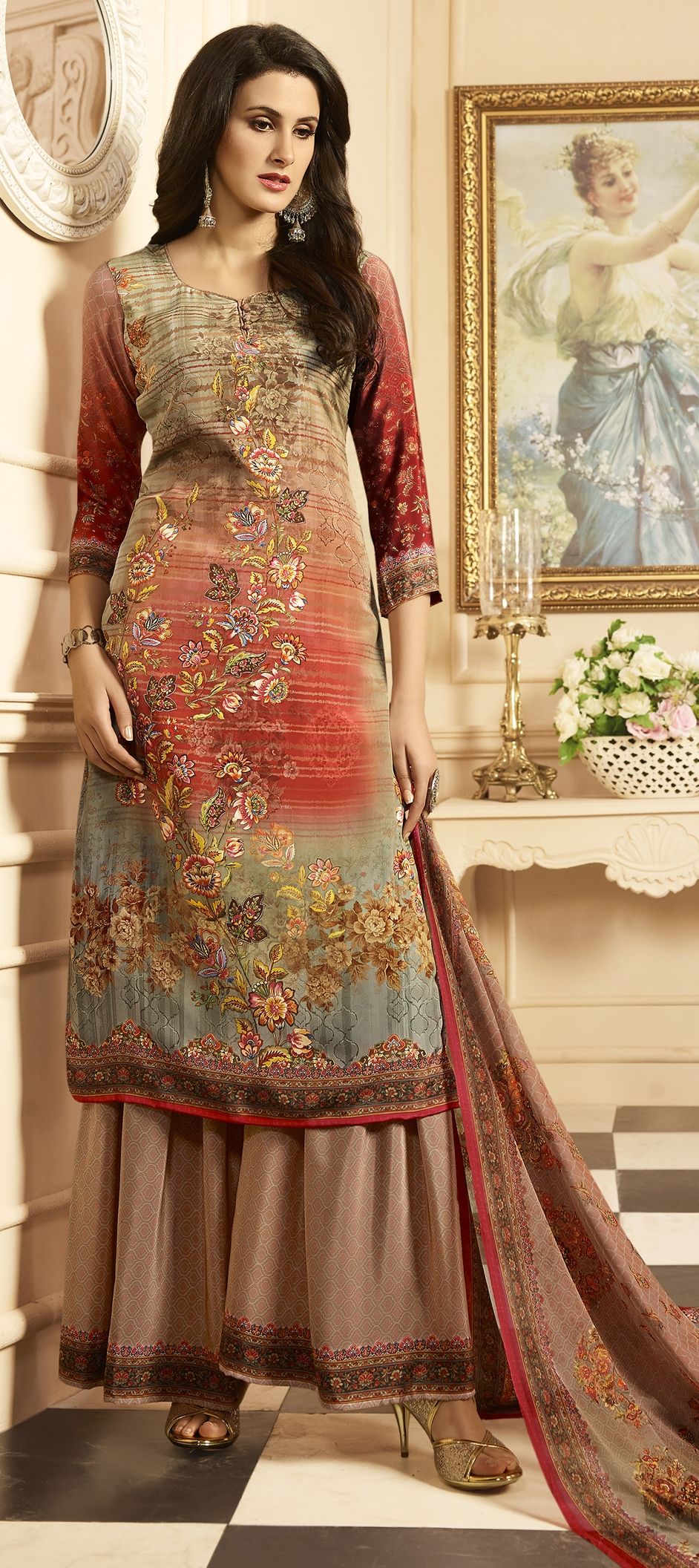 Casual Multicolor color Crepe Silk fabric Salwar Kameez : 1507580