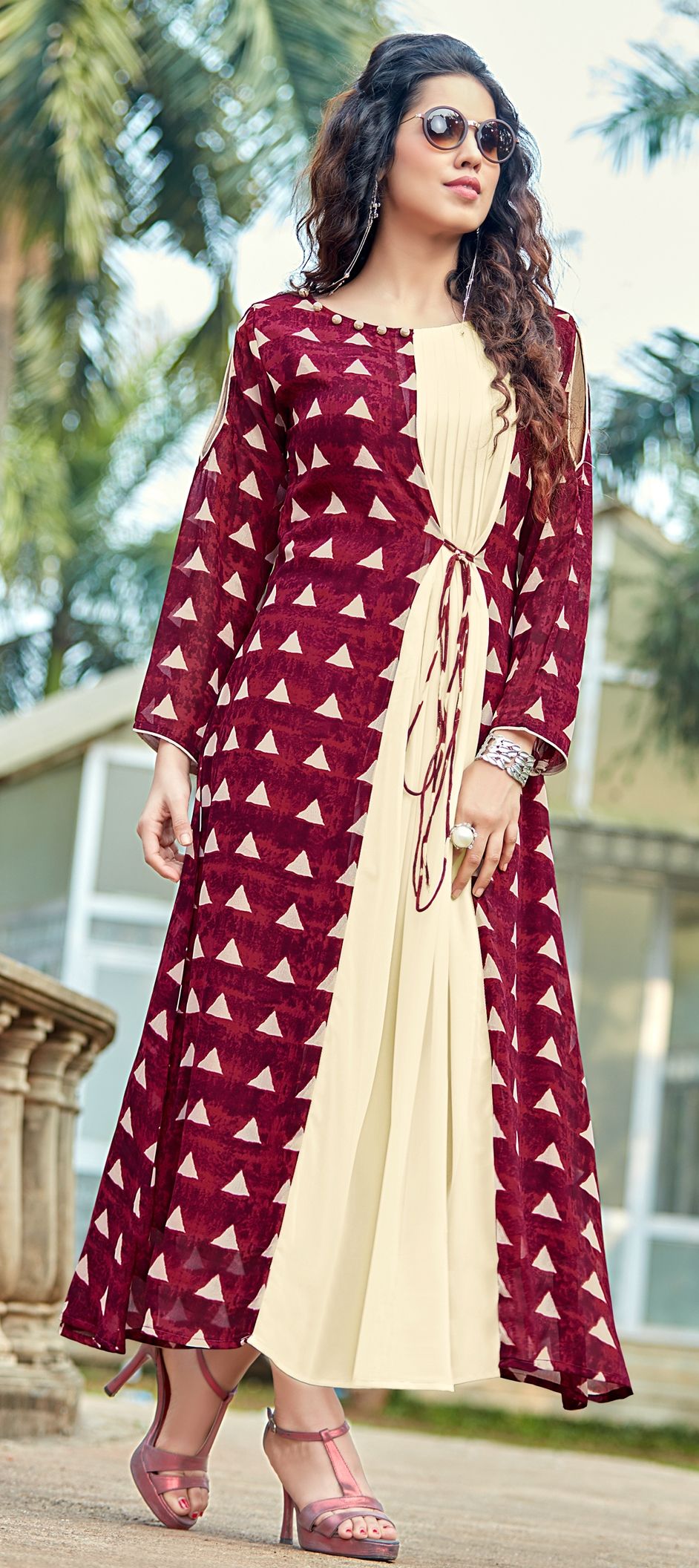 1509902: Casual Red and Maroon color Faux Georgette fabric Kurti
