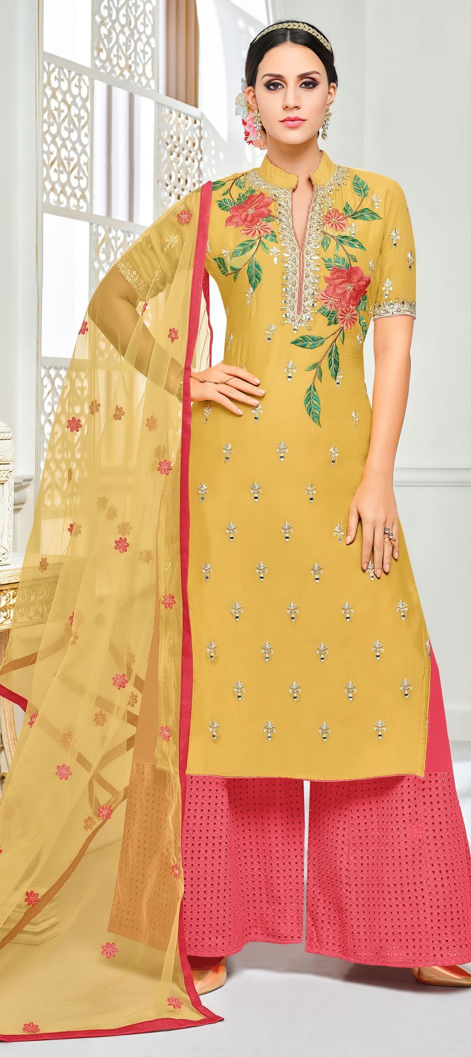 1510318: Wedding Yellow color Milan Silk fabric Salwar Kameez