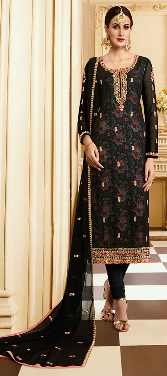 1510456: Party Wear Black and Grey color Faux Georgette fabric Salwar ...