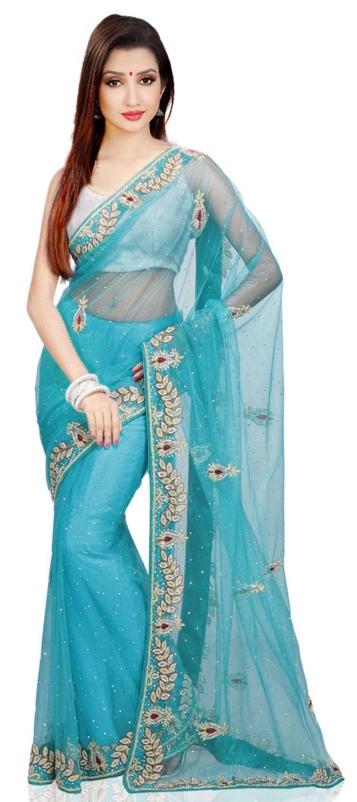 1511368: Bridal, Wedding Blue color Net fabric Saree