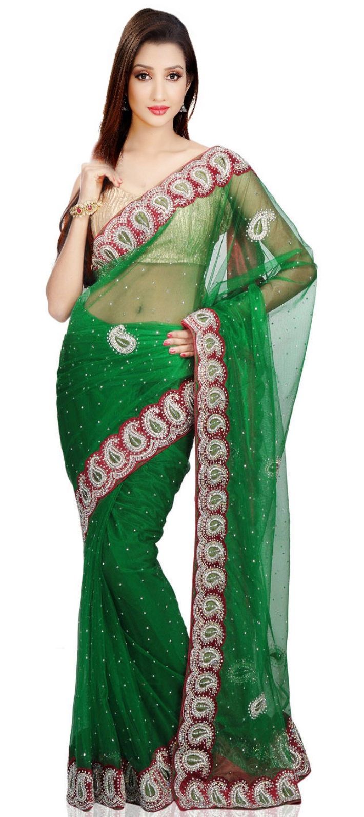 1511373: Bridal, Wedding Green color Net fabric Saree