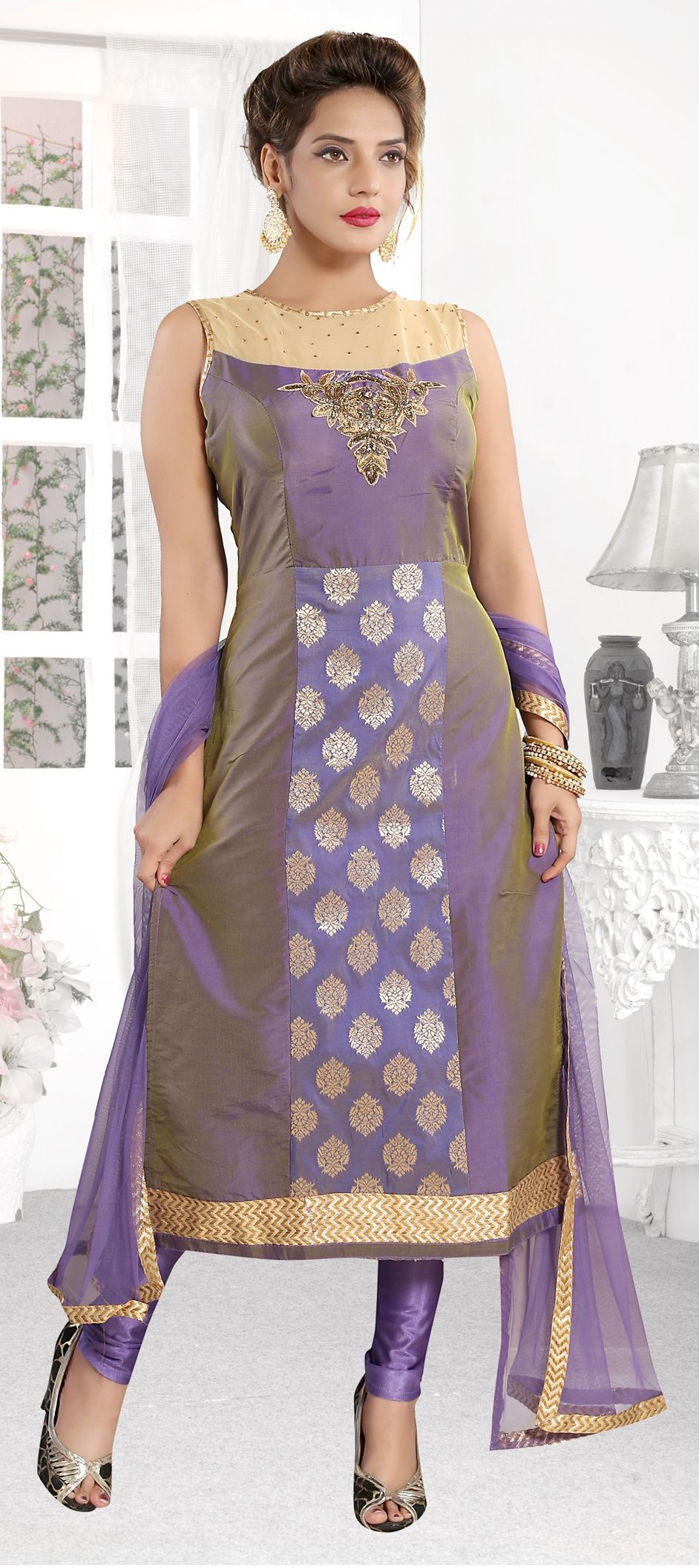 1512397: Casual Purple and Violet color Brocade fabric Salwar Kameez