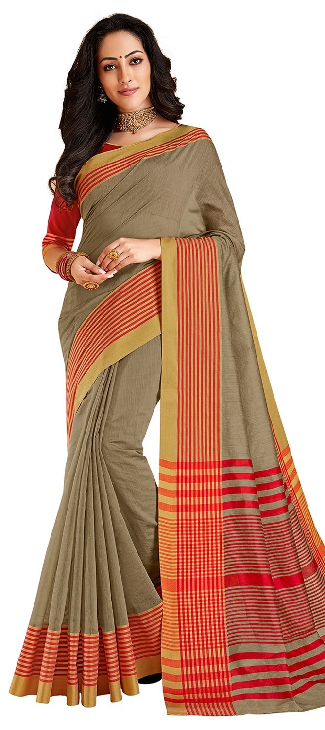 1513402: Traditional Beige and Brown color Cotton fabric Saree