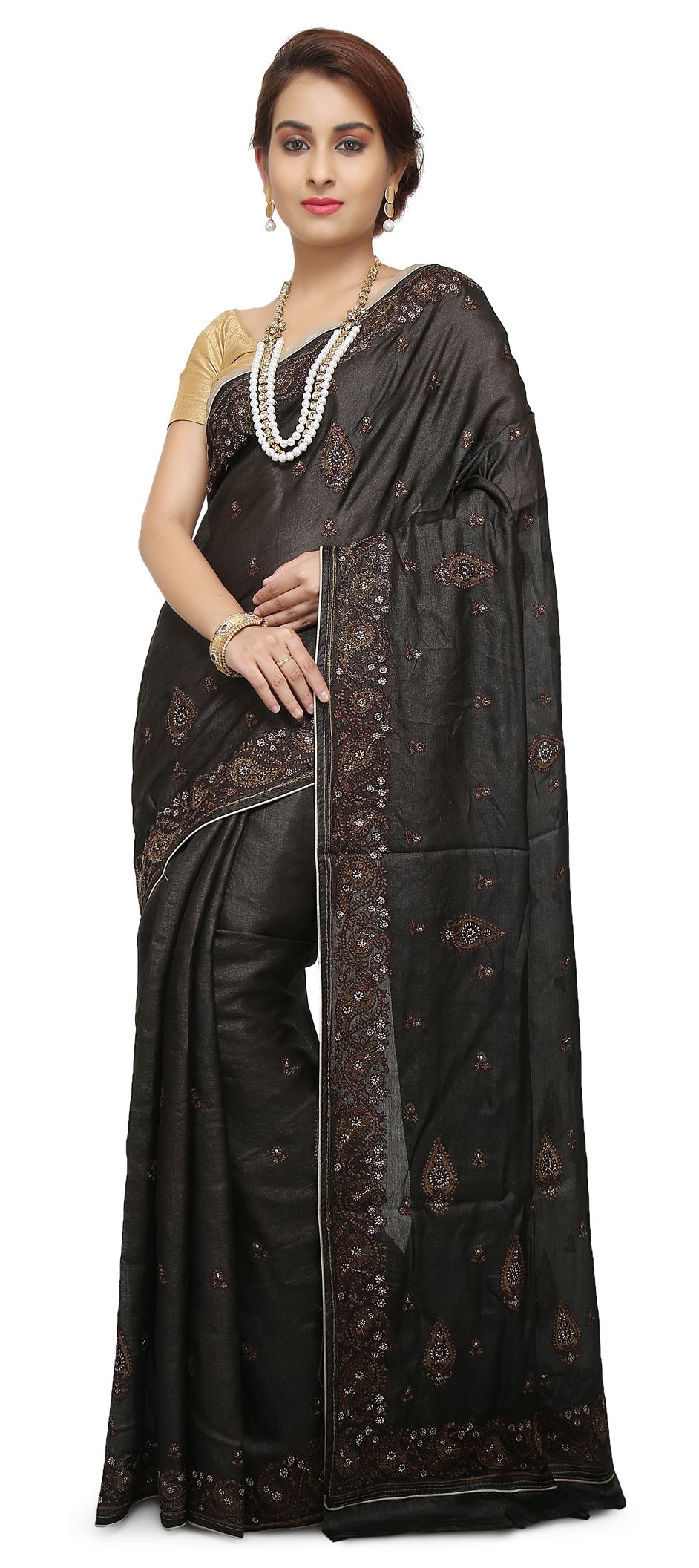 1513567: Traditional Black and Grey color Banarasi Silk fabric Saree