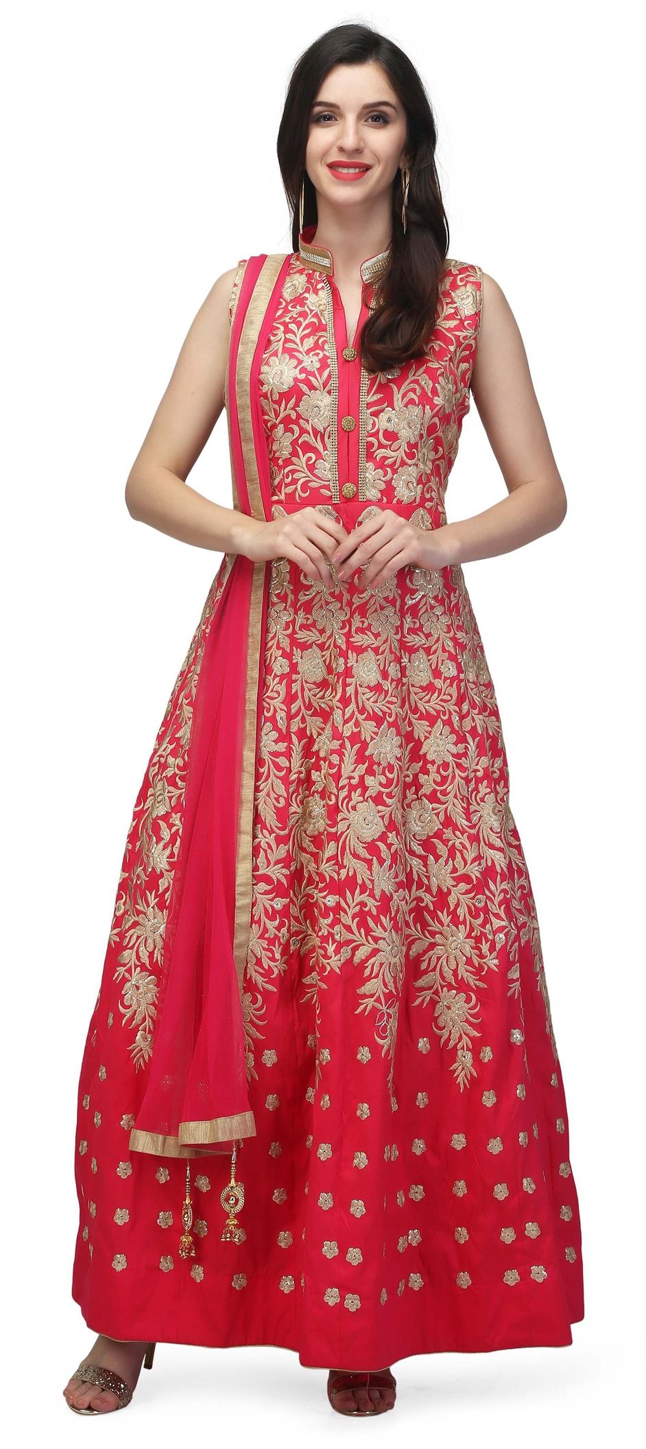 1513574: Party Wear Pink and Majenta color Raw Silk fabric Salwar Kameez