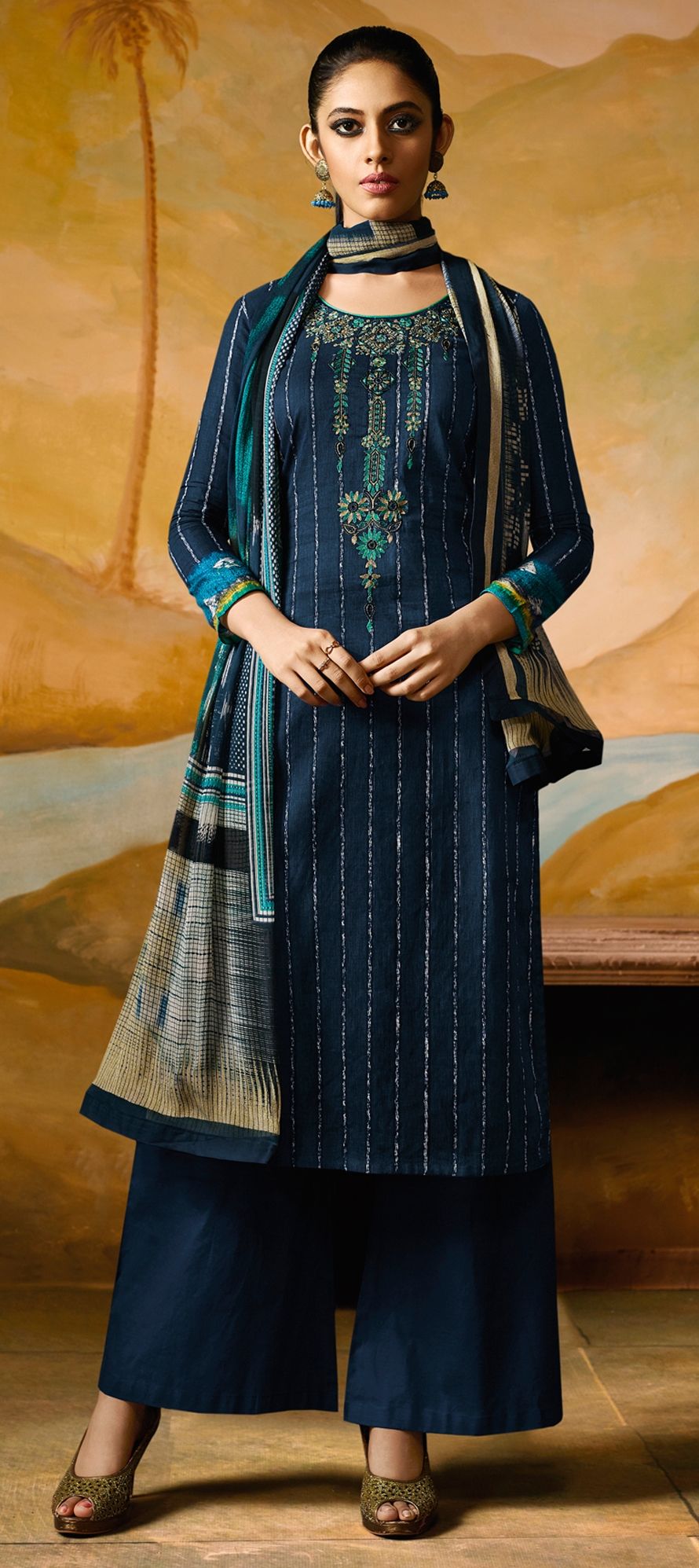 1513965: Party Wear Blue color Cotton fabric Salwar Kameez