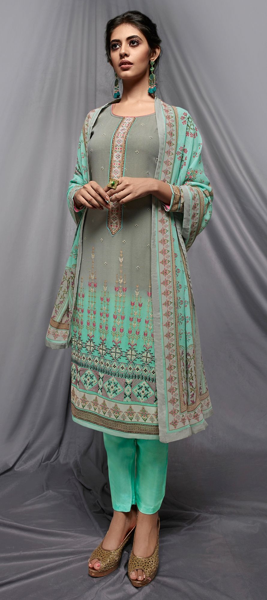 1513981: Party Wear Black and Grey, Blue color Georgette fabric Salwar ...