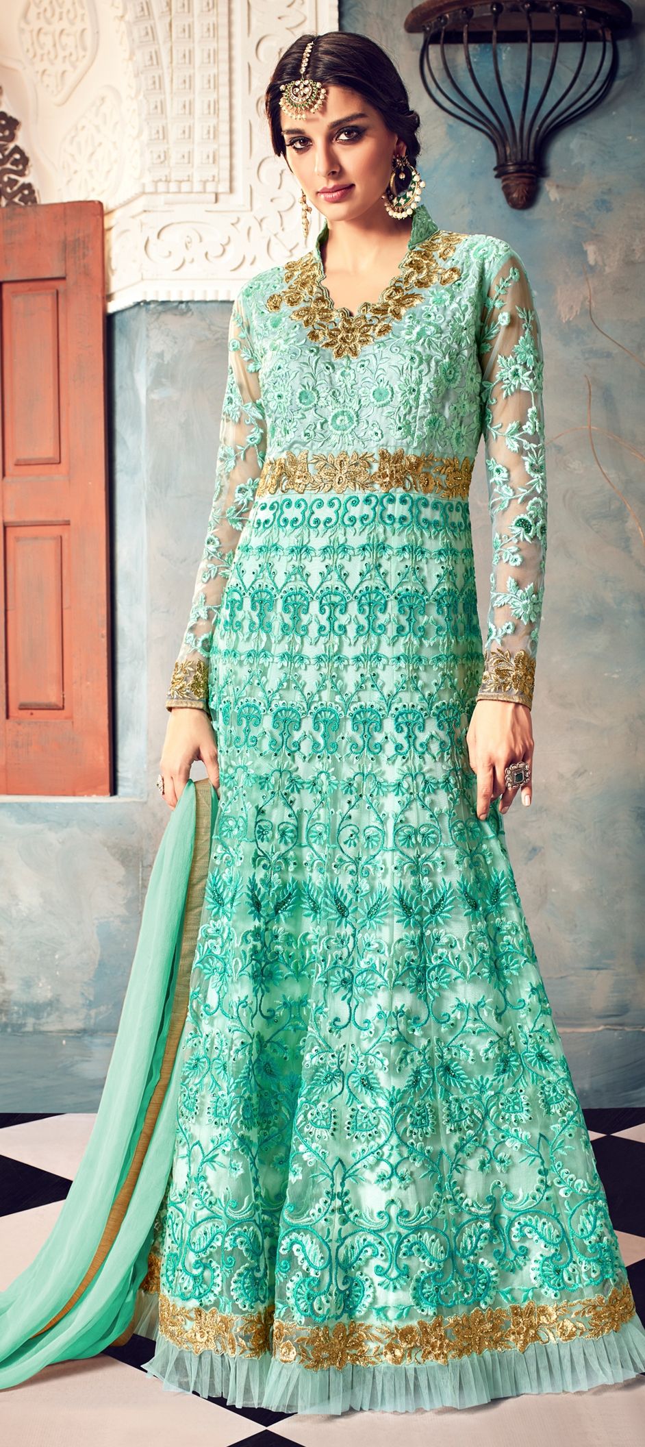 1514321: Bollywood Blue color Net fabric Salwar Kameez