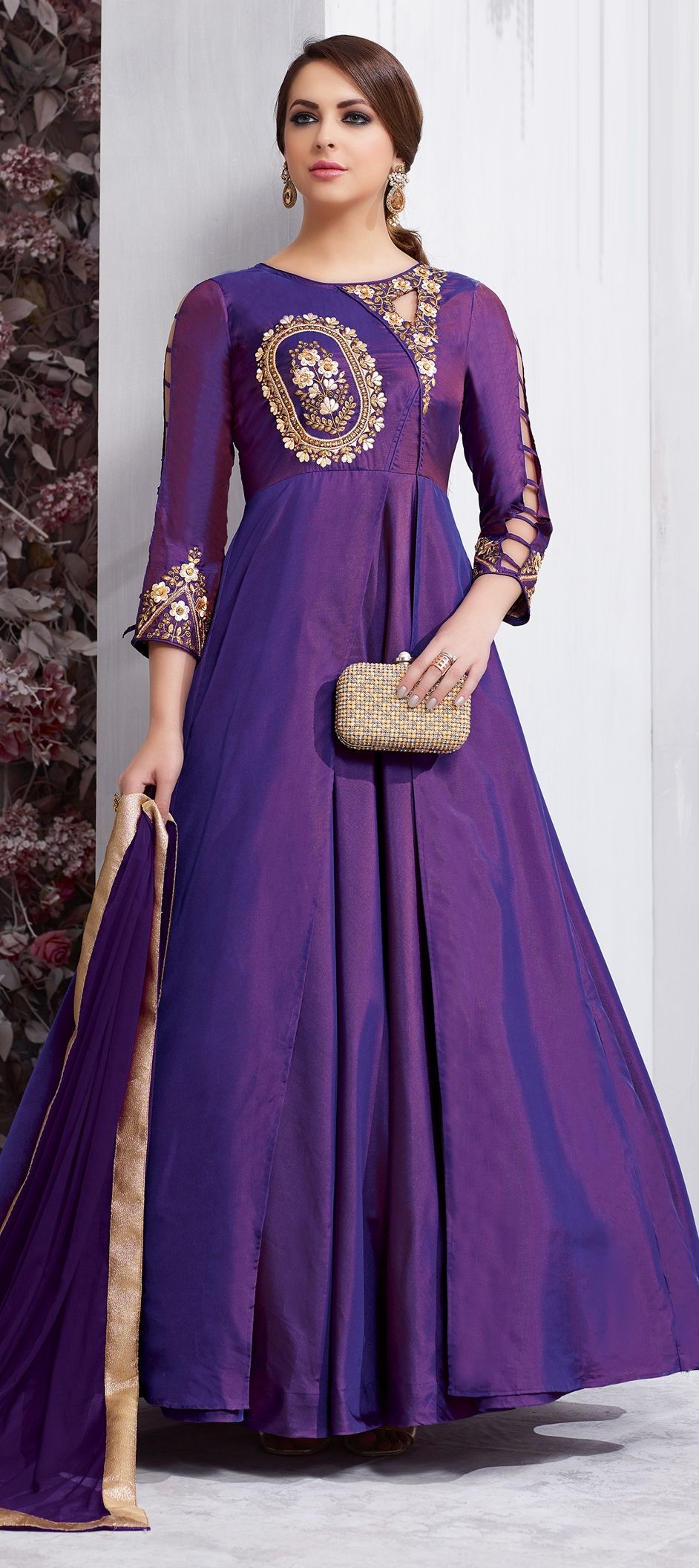 1515134: Party Wear Purple and Violet color Taffeta Silk fabric Salwar ...