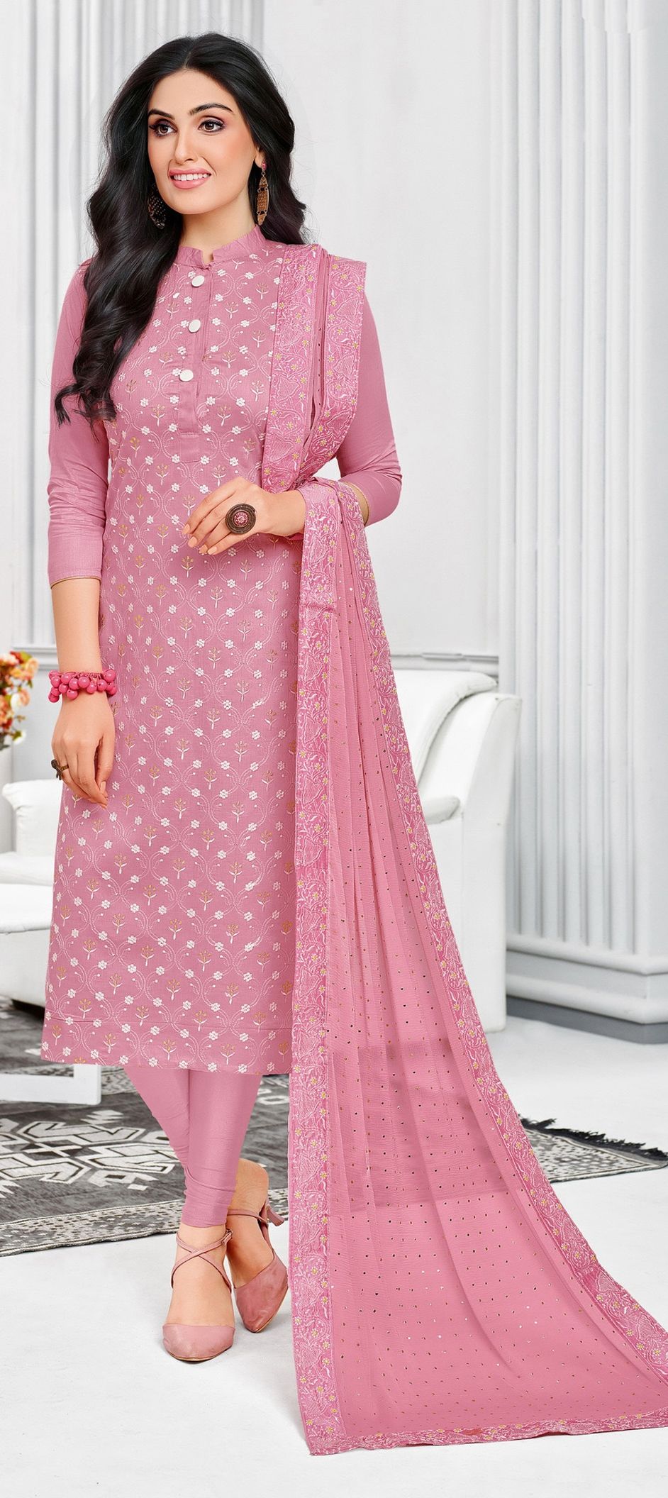 Party Wear Pink and Majenta color Cotton fabric Salwar Kameez : 1515805
