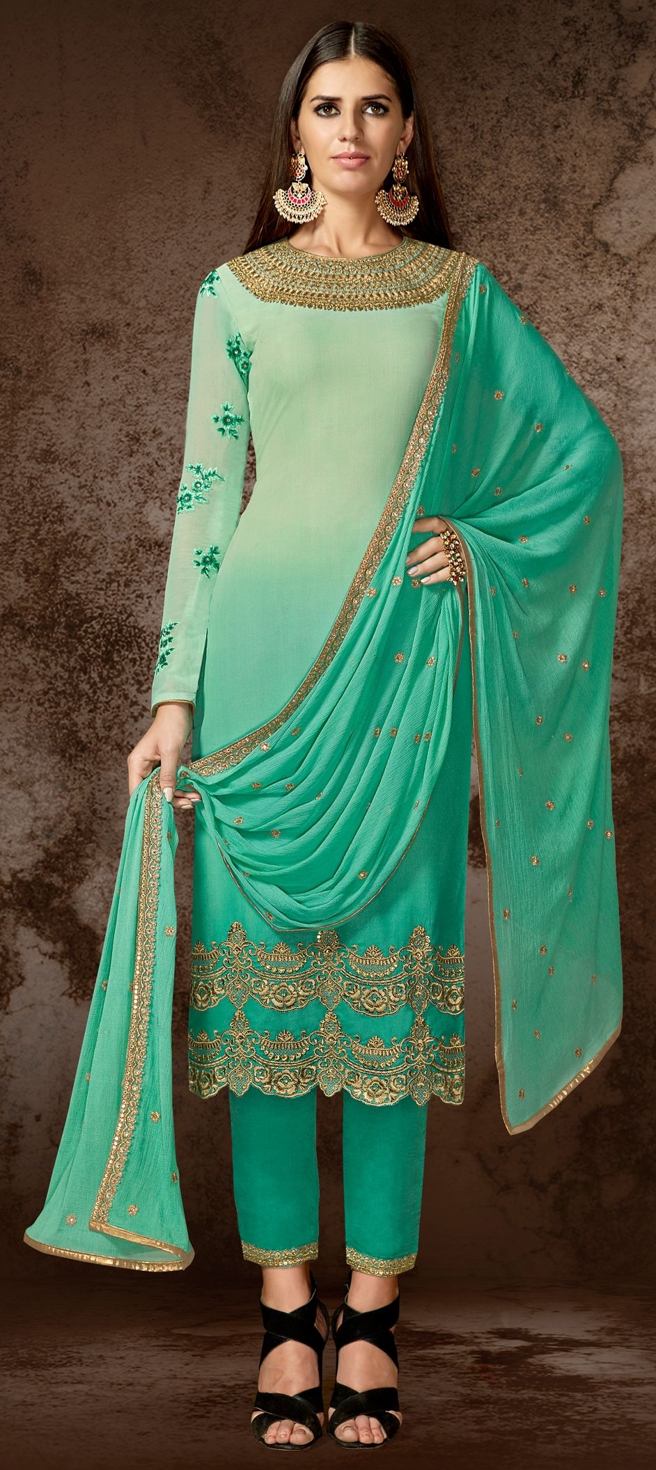 1516281: Party Wear Green color Faux Georgette fabric Salwar Kameez