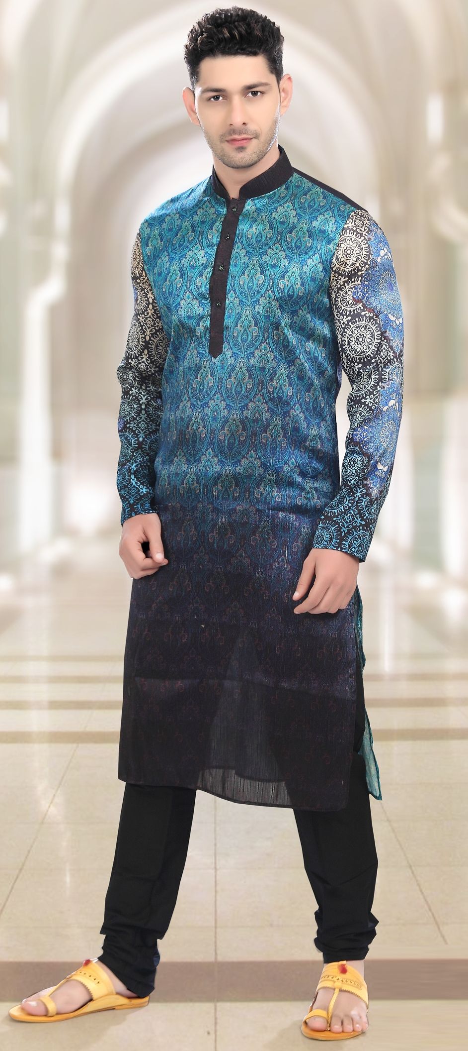 1516365: Multicolor color Dupion Silk fabric Kurta Pyjamas