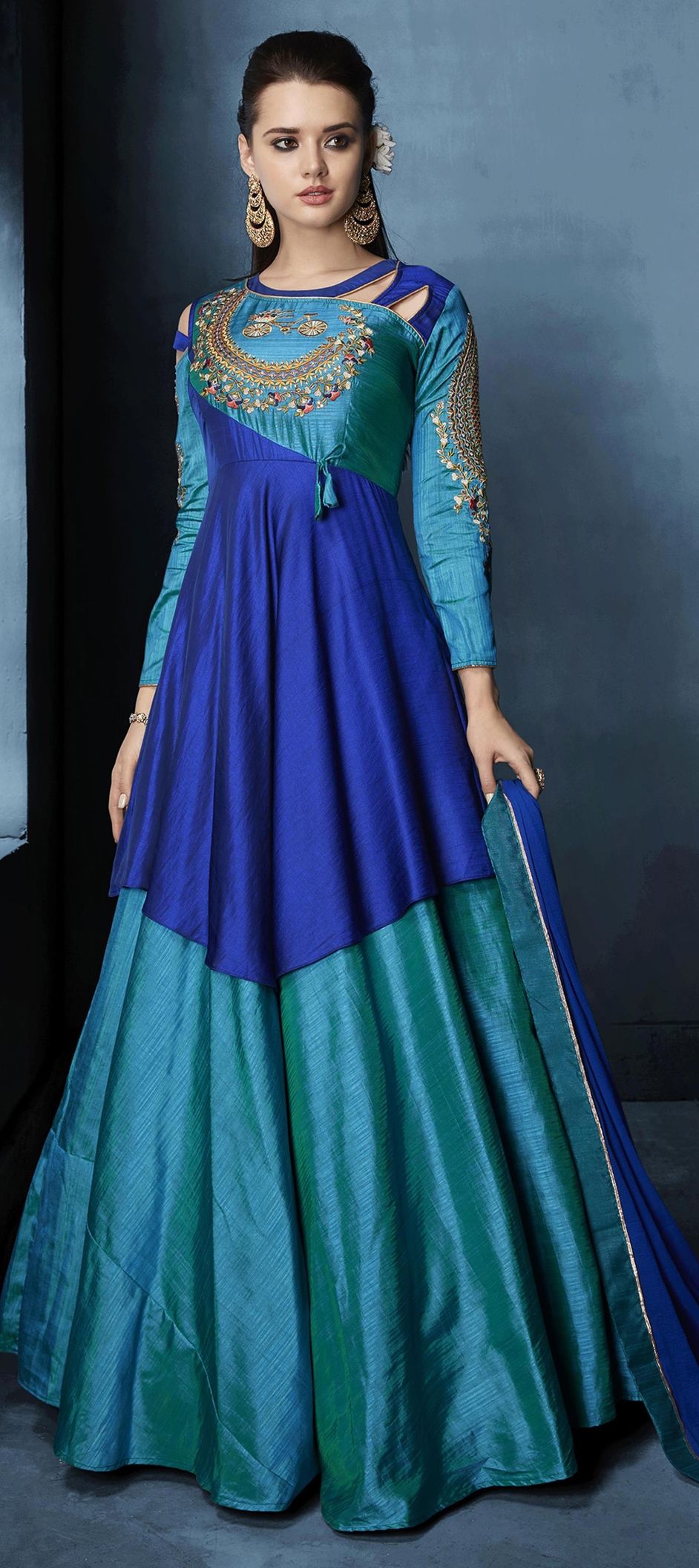 1516960: Party Wear Blue color Taffeta Silk fabric Gown