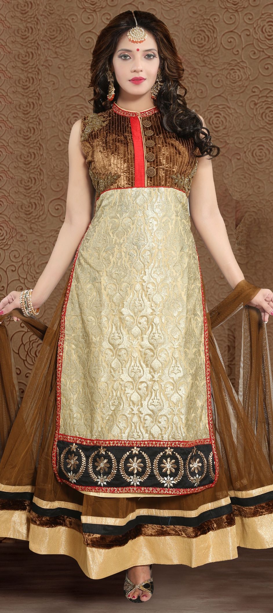 1517510: Casual Beige and Brown color Net fabric Salwar Kameez