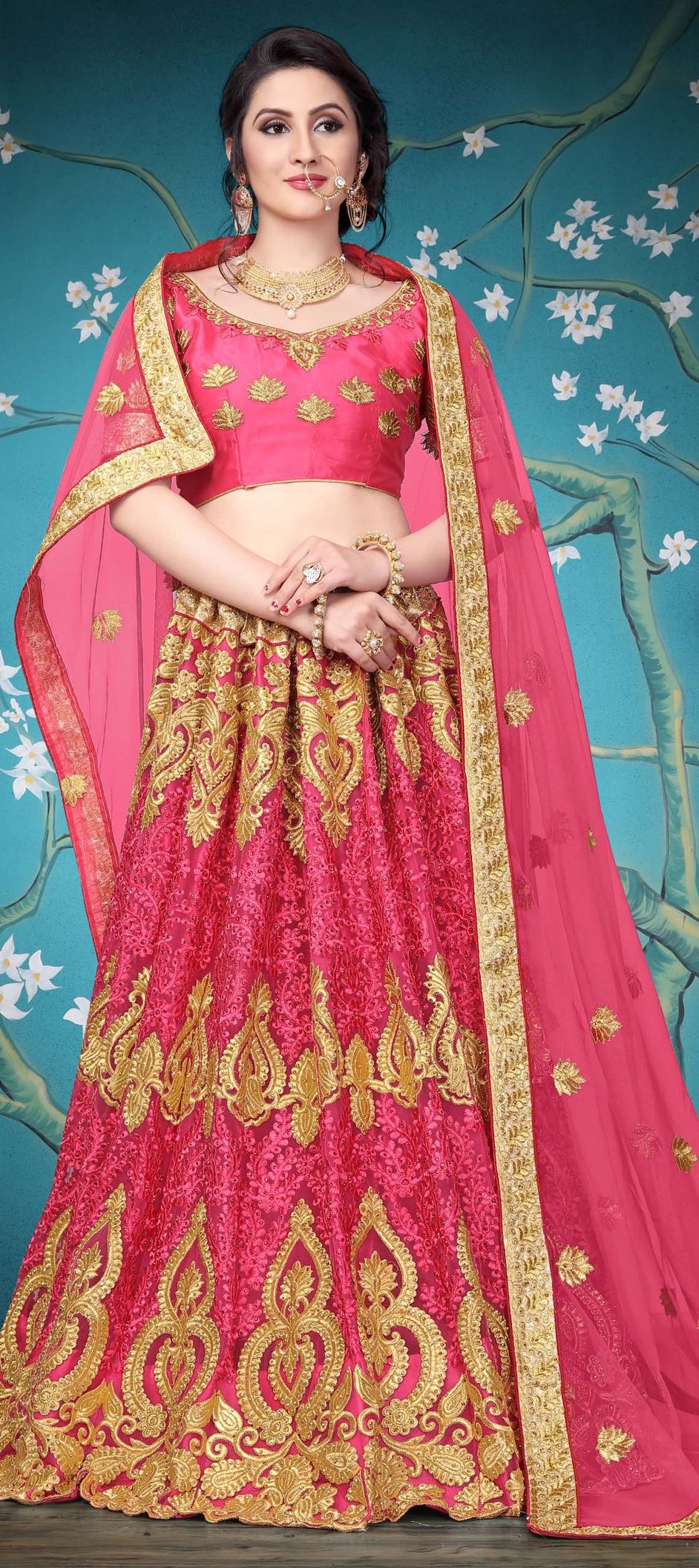 1518202: Wedding Red and Maroon color Net fabric Lehenga