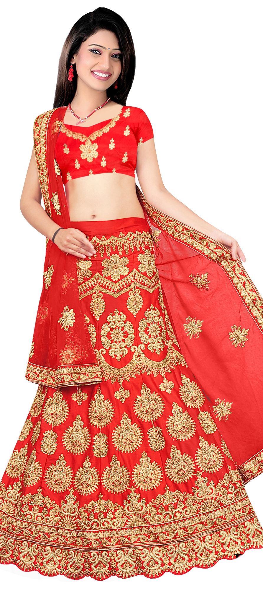 1519748: Wedding Red and Maroon color Silk fabric Lehenga